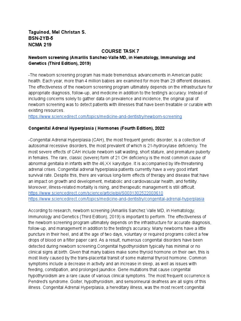 Taguinod, Mel Christan S. BSN-2YB-5 NCMA 219 Course Task 7 | PDF ...