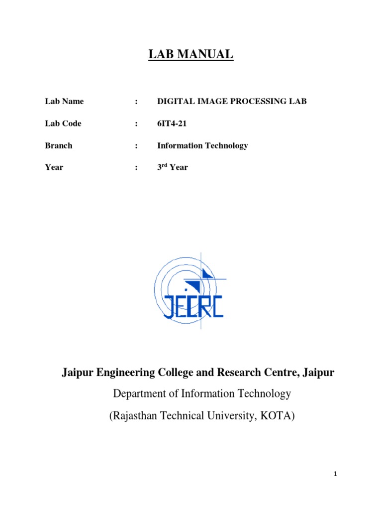 DIP Lab Manual Final | PDF | Engineering | Signal Processing DIP Lab Manual Final | PDF | Engineering | Signal Processing