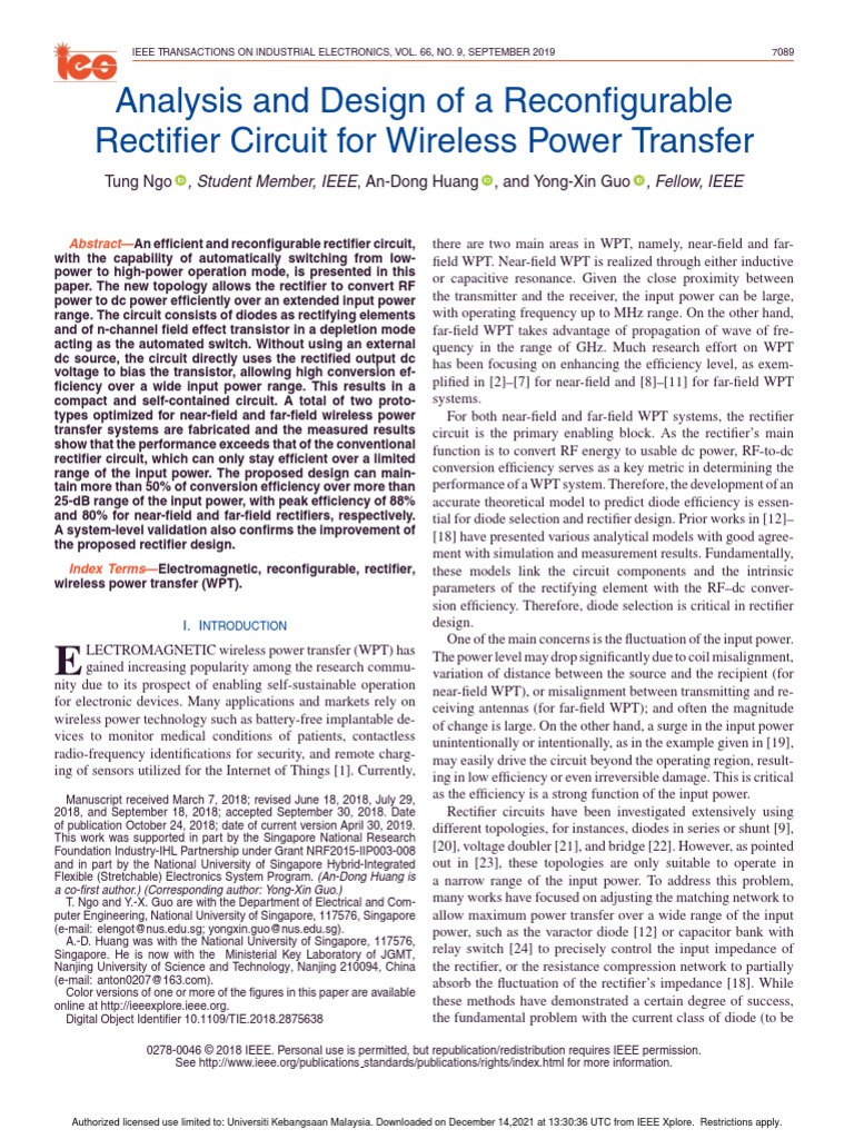 Analysis And Design Of A Reconfigurable Rectifier Circuit For Wireless