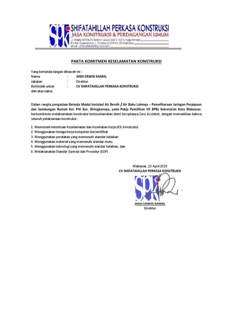 RKK CV Shifatahillah Perkasa Konstruksi 2023i | PDF