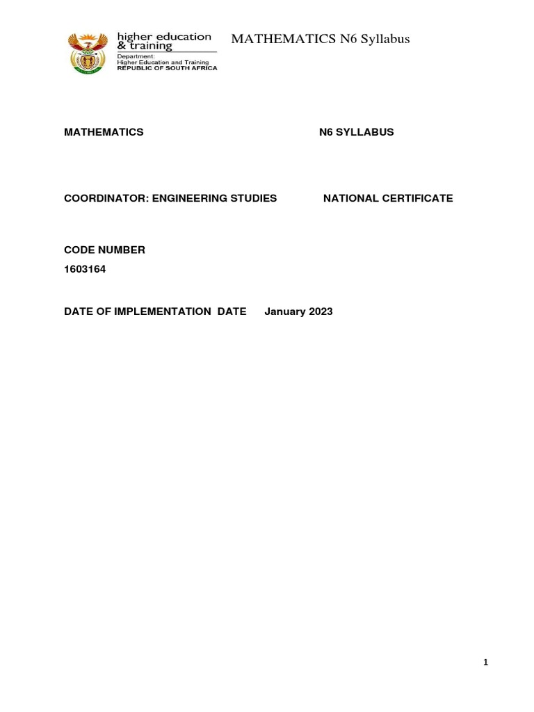 Mathematics N6 Syllabus Overview | PDF | Derivative | Equations