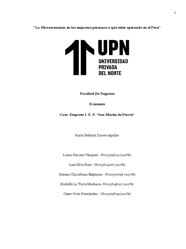 La Microeconomía en Las Empresas Peruanas o Que Estén Operando en El ...
