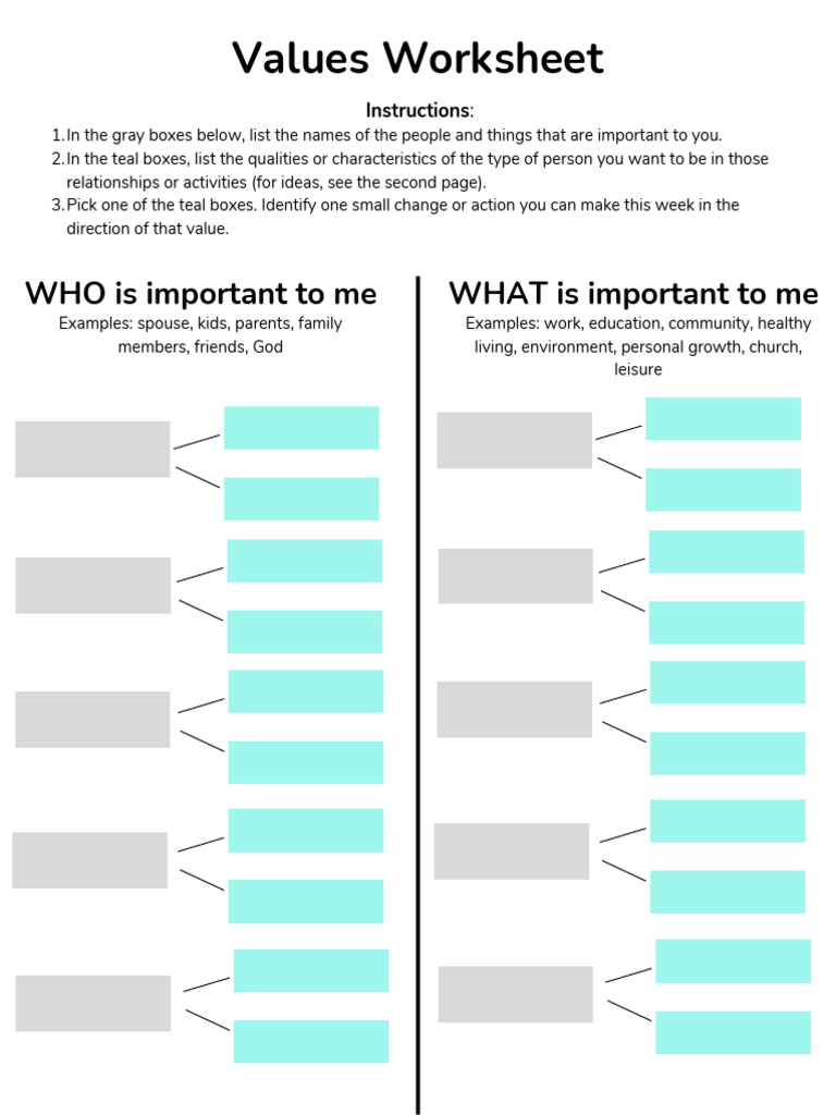 Values Worksheet | PDF | Psychology