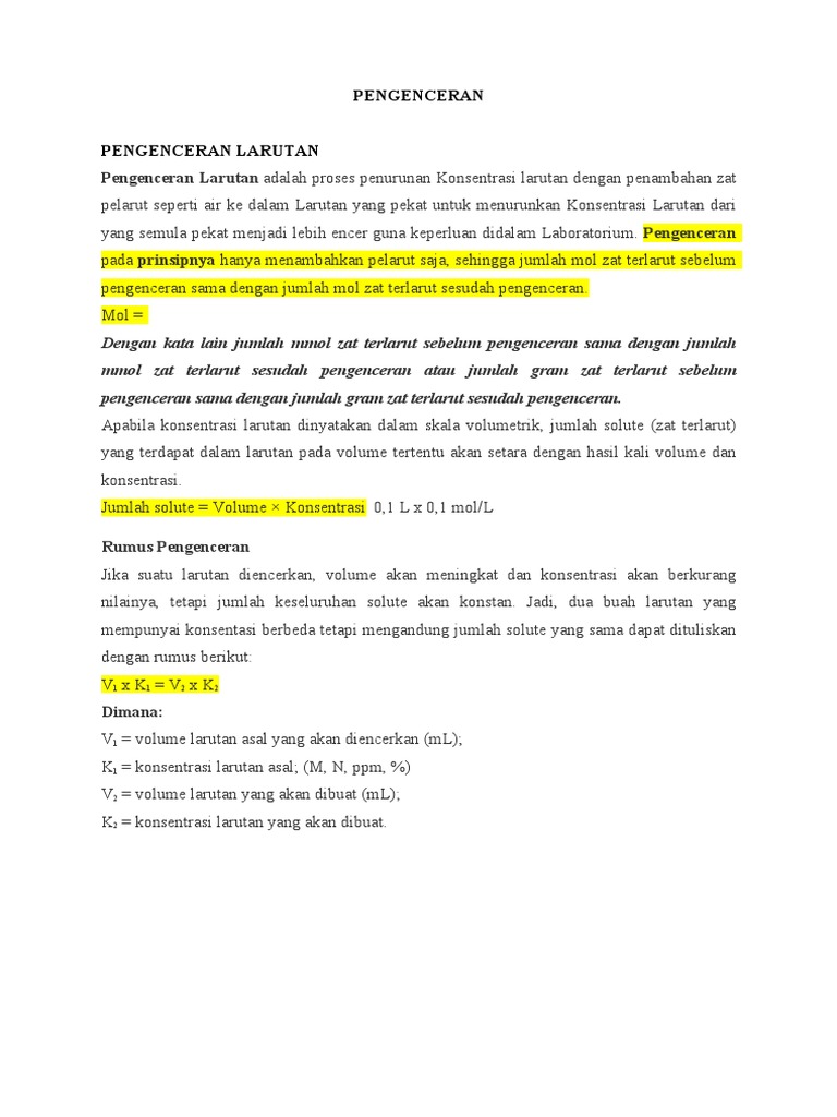 Pengenceran Kimdas | PDF | Sains & Matematika