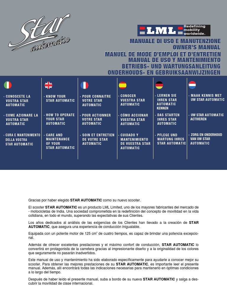 Manual Usuario LML Star Automatic 125 4T | PDF | Neumático | Embrague