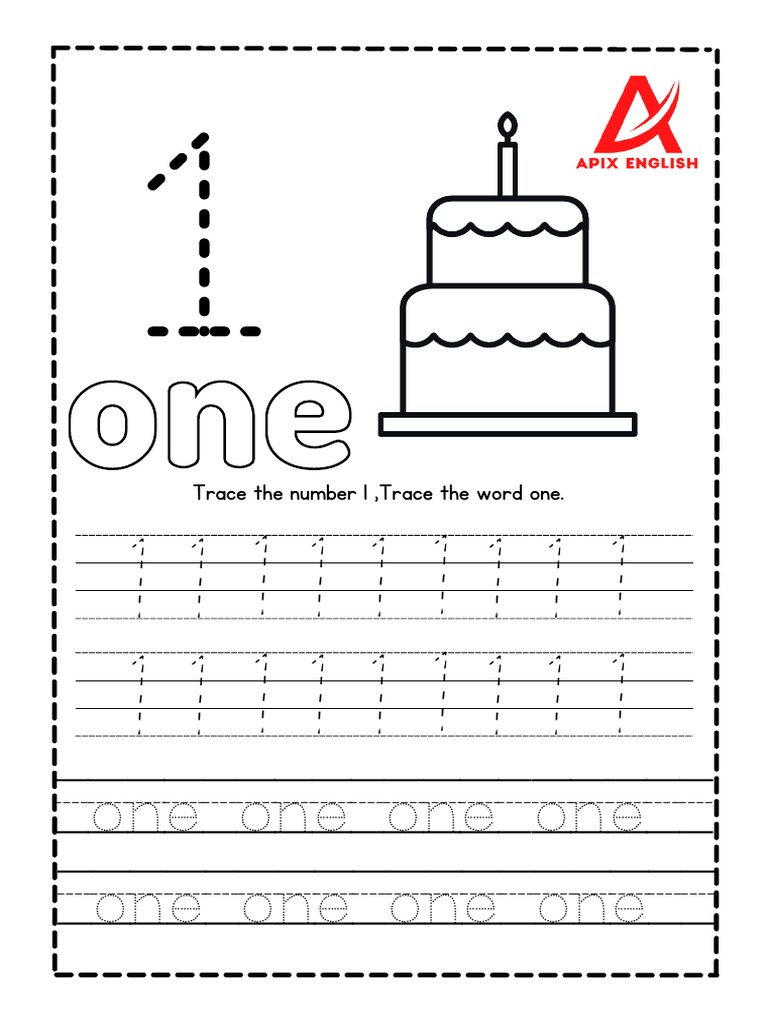 Black White Number One Tracing Worksheet | PDF