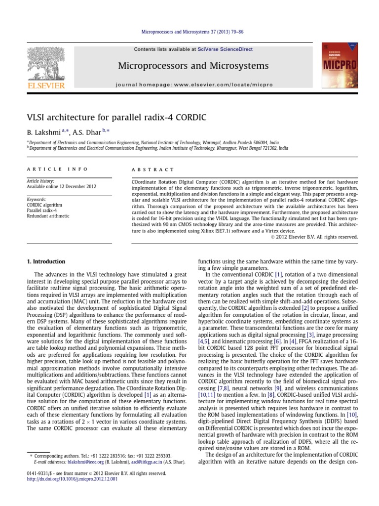 Vlsi Architecture For Parallel Radix 4 Cordic Pdf Computer Engineering Arithmetic
