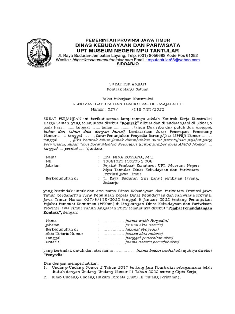 Draft Surat Perjanjian Gapura 22 Penyempurnaan | PDF | Pengelolaan Keuangan & Uang