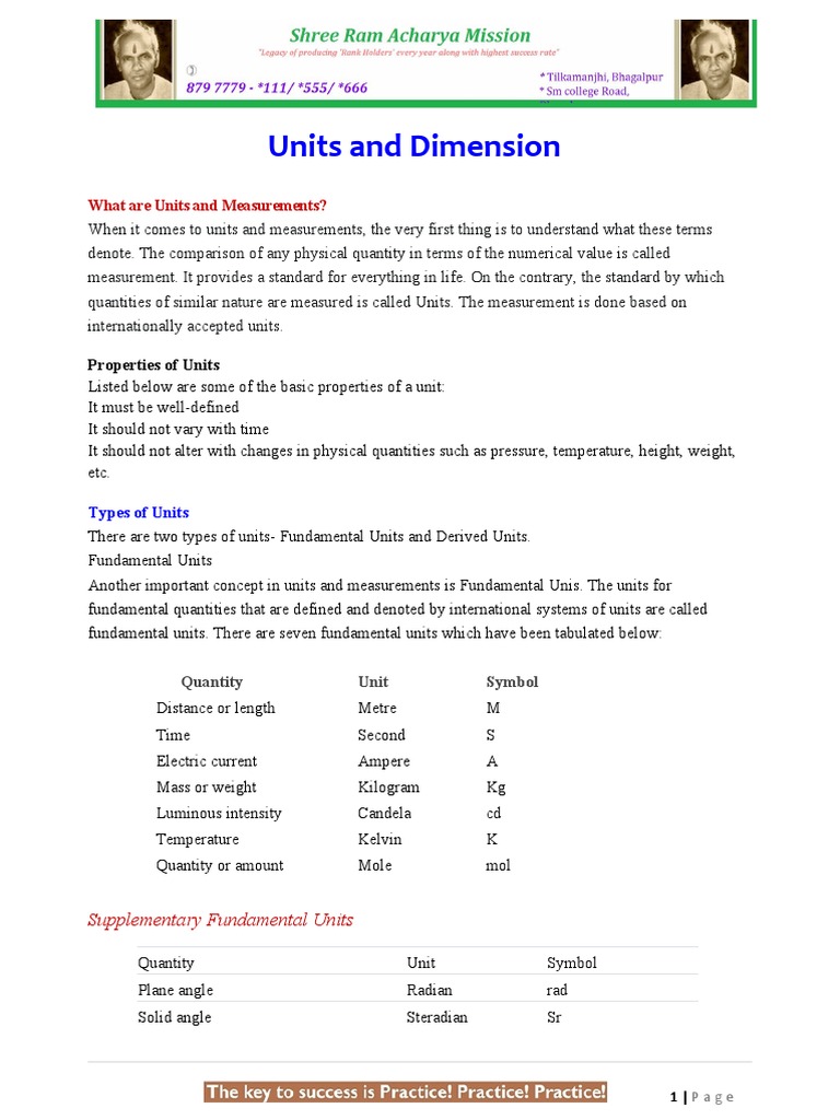 Units and Dimension | PDF | International System Of Units | Measurement