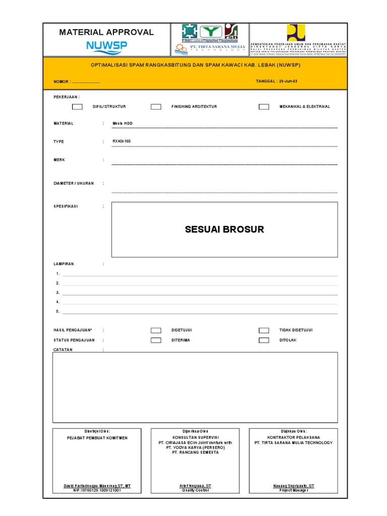 Material Approval Mesin HDD | PDF