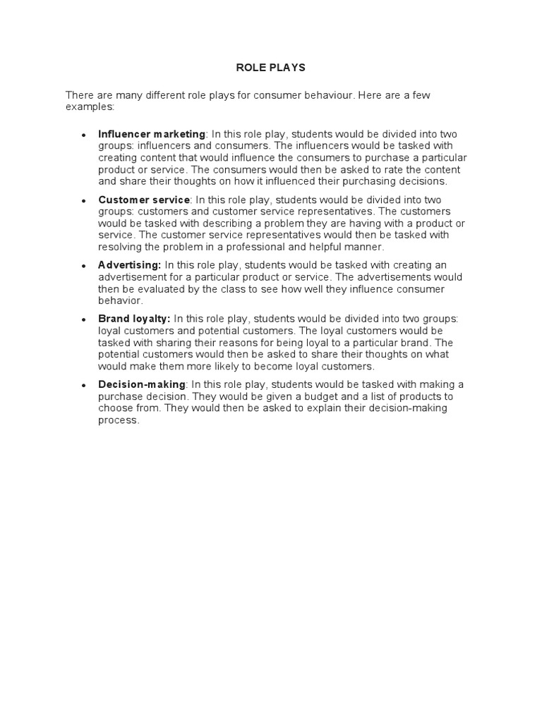 Role Plays | PDF | Behavior | Consumer Behaviour