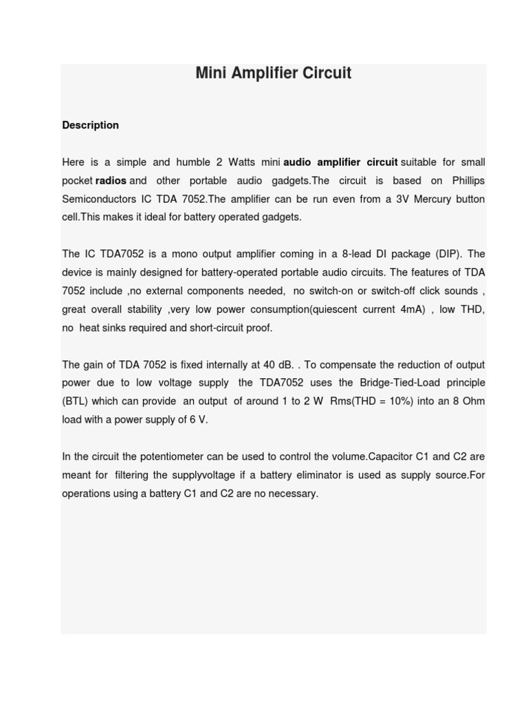 Mini Amplifier Circuit | PDF