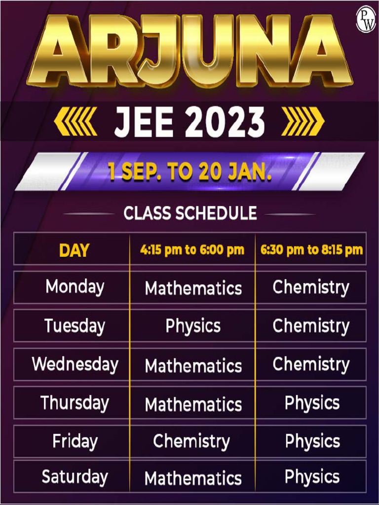 Arjuna JEE 2023 - Class Schedule - Arjuna JEE 2023 | PDF