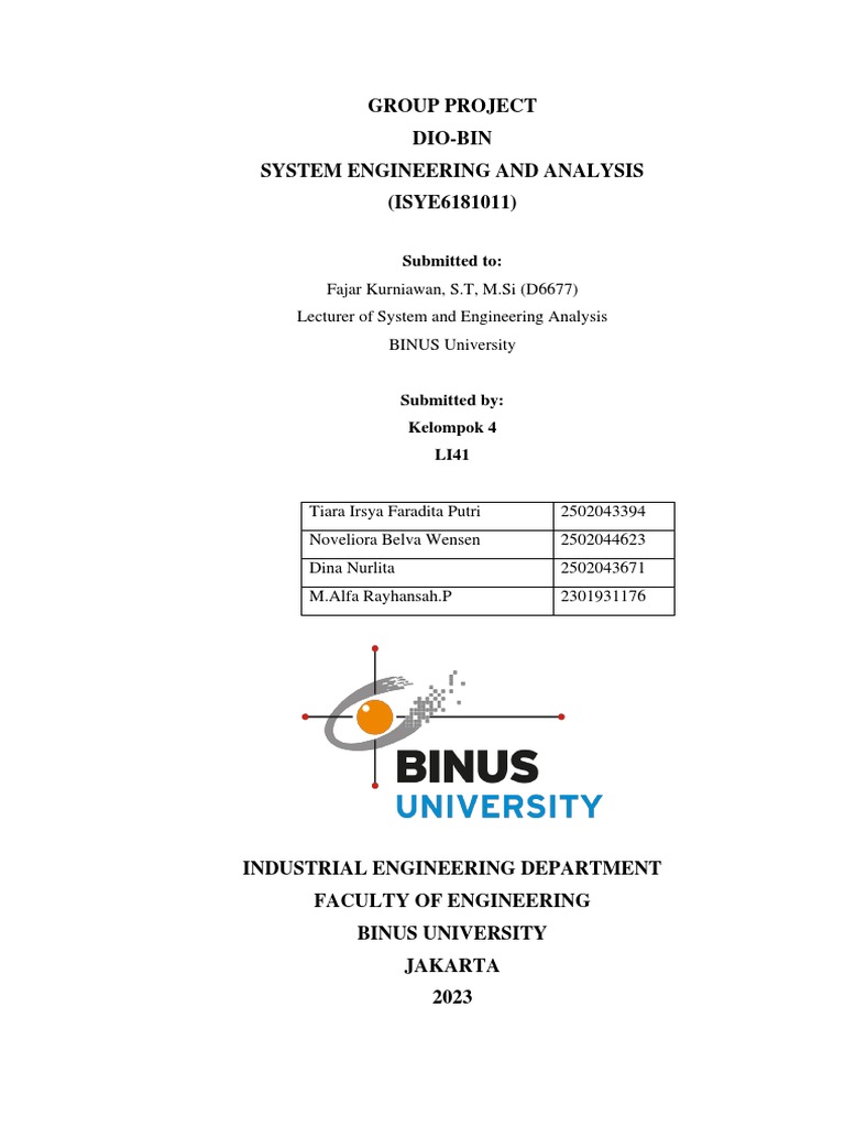 Laporan Project System Engineering Analysis - Kelompok 4 Dio-Bin - Li41 | PDF