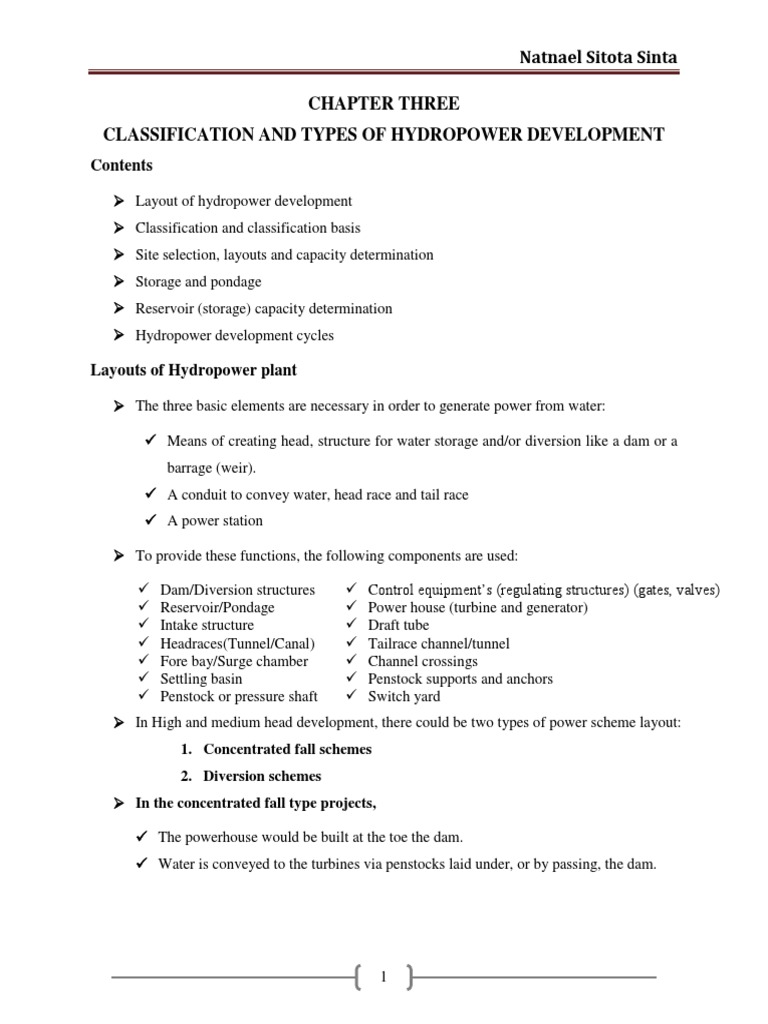 Classification and Types of Hydropower Development | PDF ...