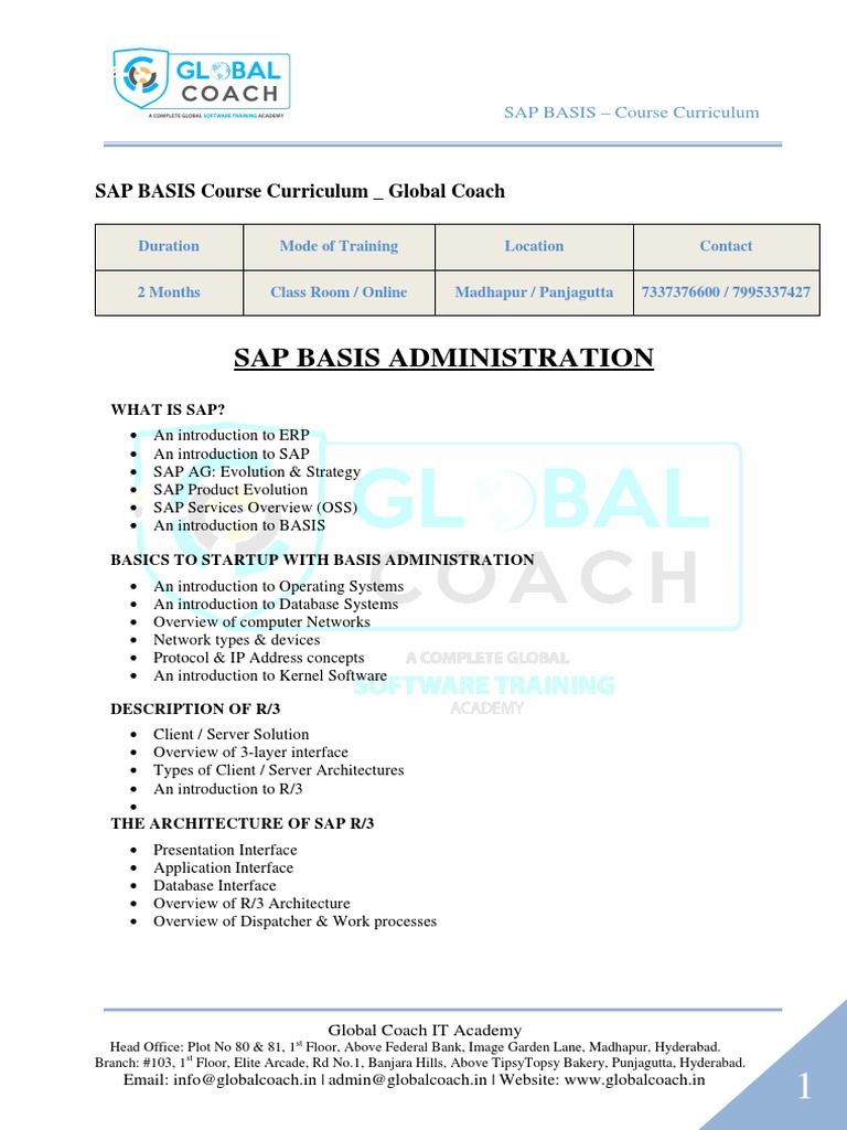 SAP BASIS Course Curriculum - Revanth | PDF | Databases | Operating System