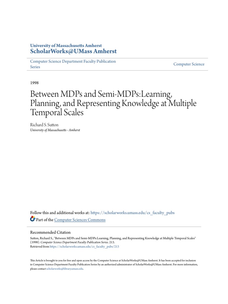 Between Mdps And Semi Mdps Learning Planning And Representing K Download Free Pdf 