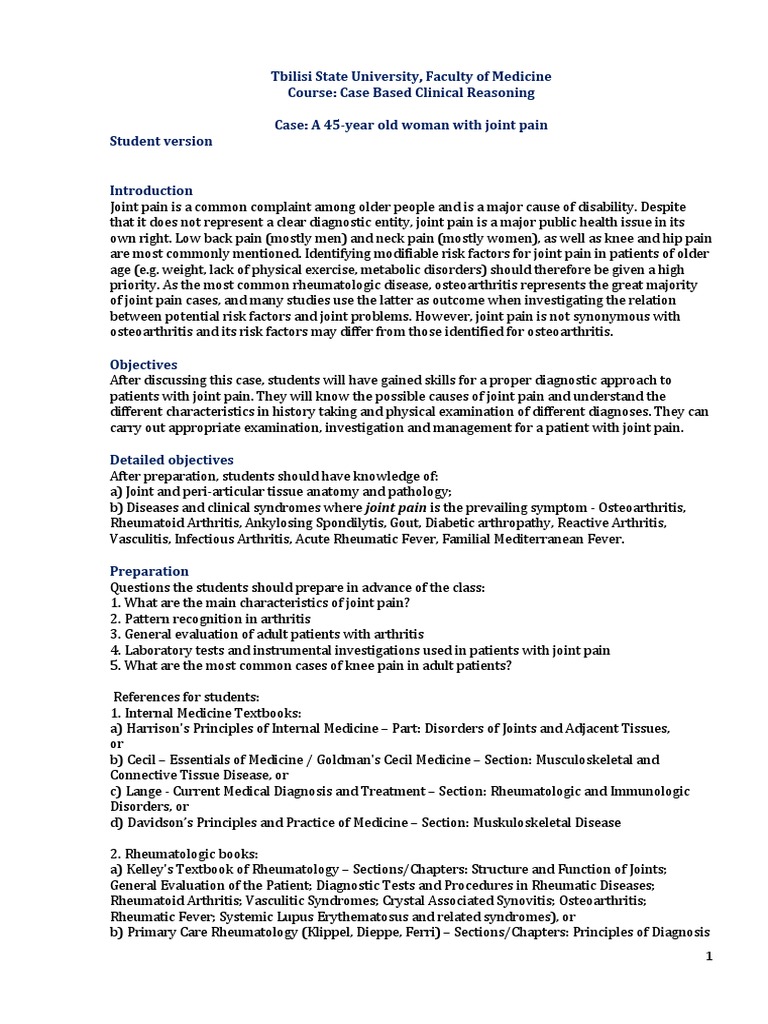 CBCR Joint Pain Student Version | PDF | Rheumatology | Arthritis