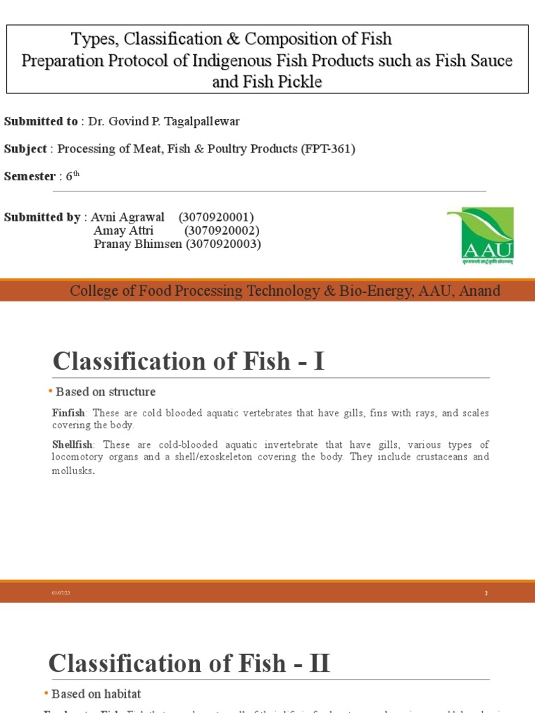 Types, Classification and Composition of Fish Preparation Protocol of ...
