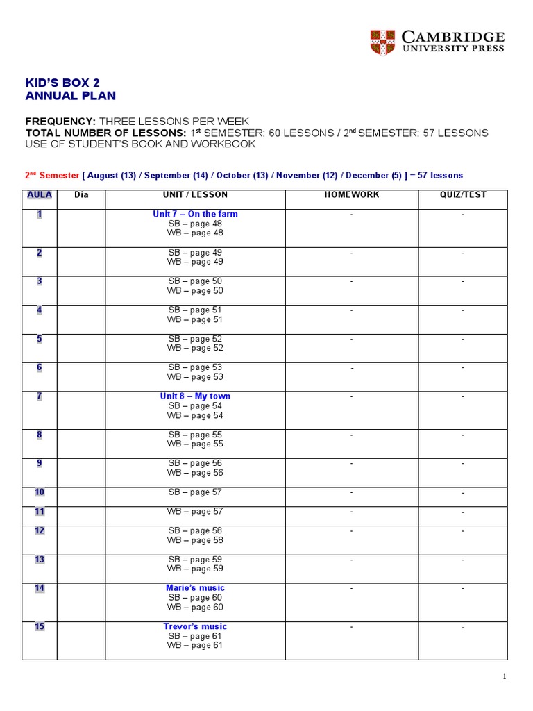 Kids Box Updated Level 2 Annual Plan 3x Week - 2nd Semester Teacher ...