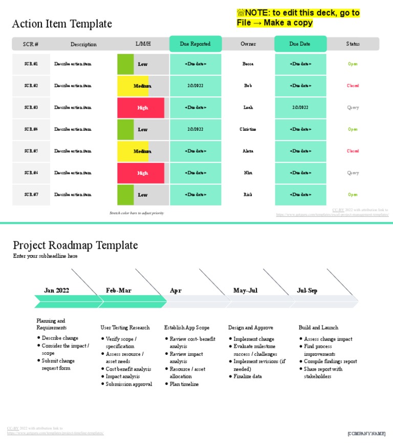 Project Management Excel Templates - Action Item and Roadmap Templates ...