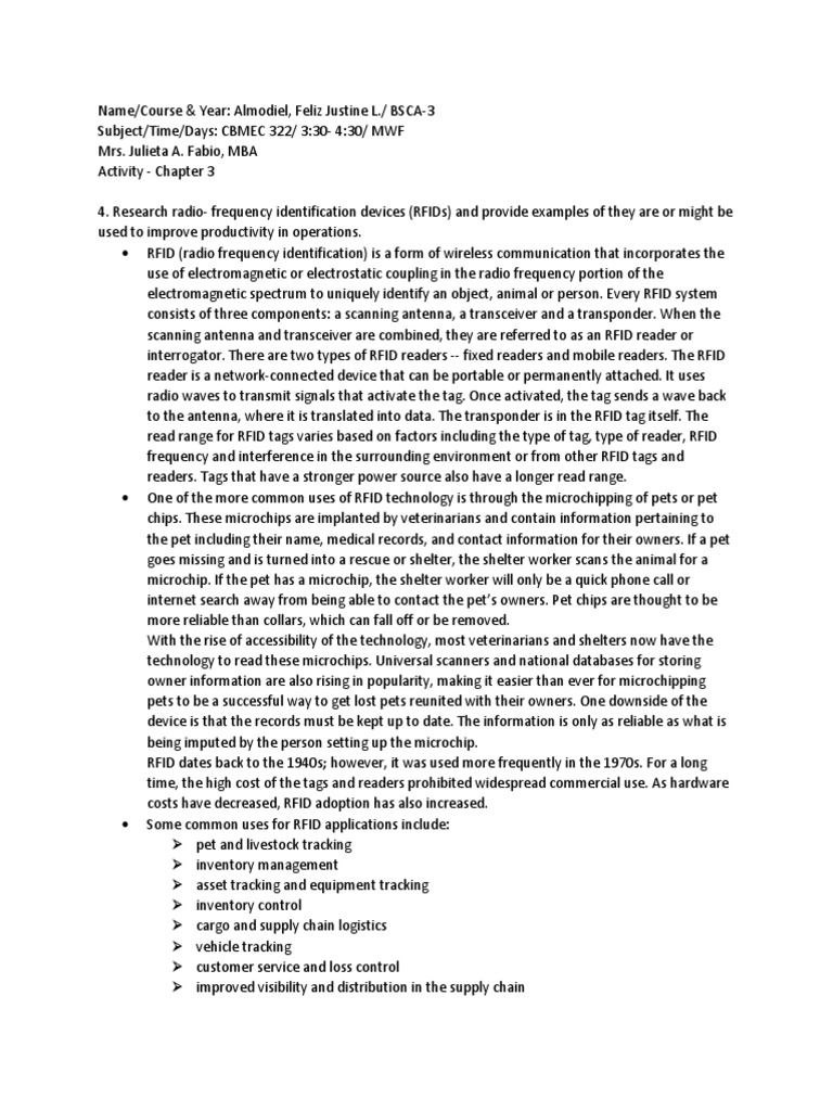 Chapter 3 Problems and Activities | PDF | Radio Frequency Identification | Radio