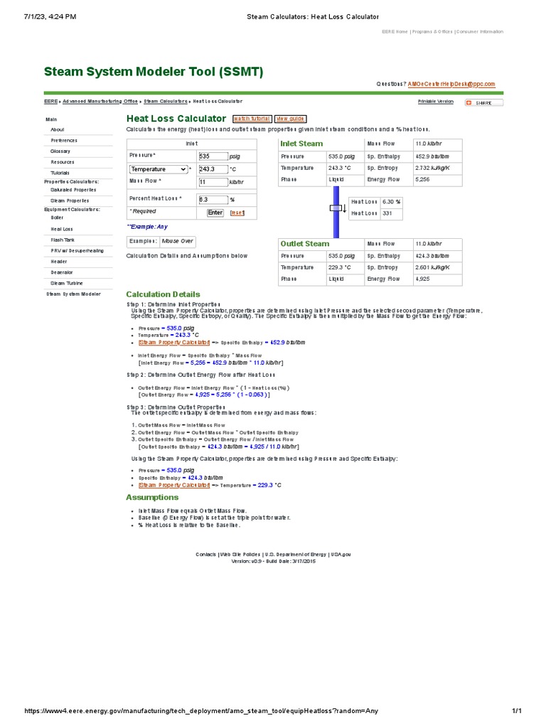 Steam Heat Loss Calculation Tool | PDF | Enthalpy | Steam