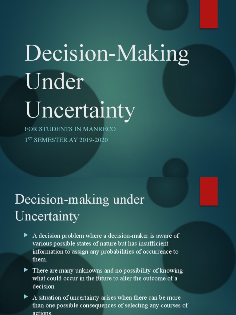 Decision-Making Under Uncertainty Methods | PDF | Optimism | Cognition