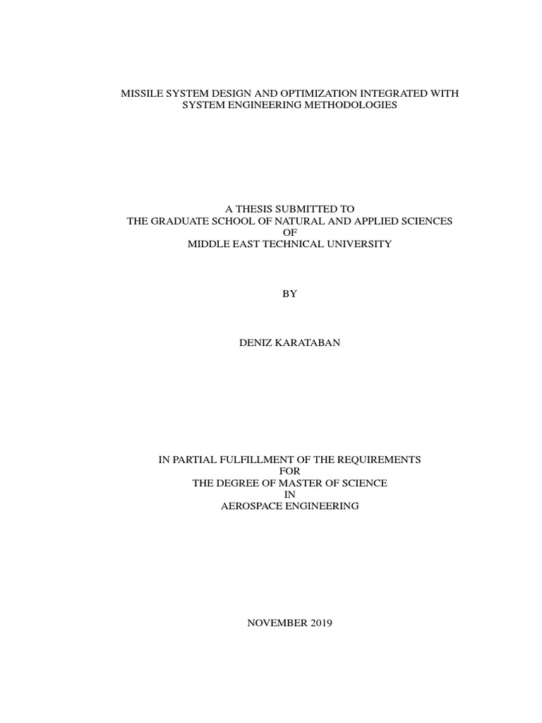 Missile System Design And Optimization Integrated With System Engineering Methodologies Pdf 