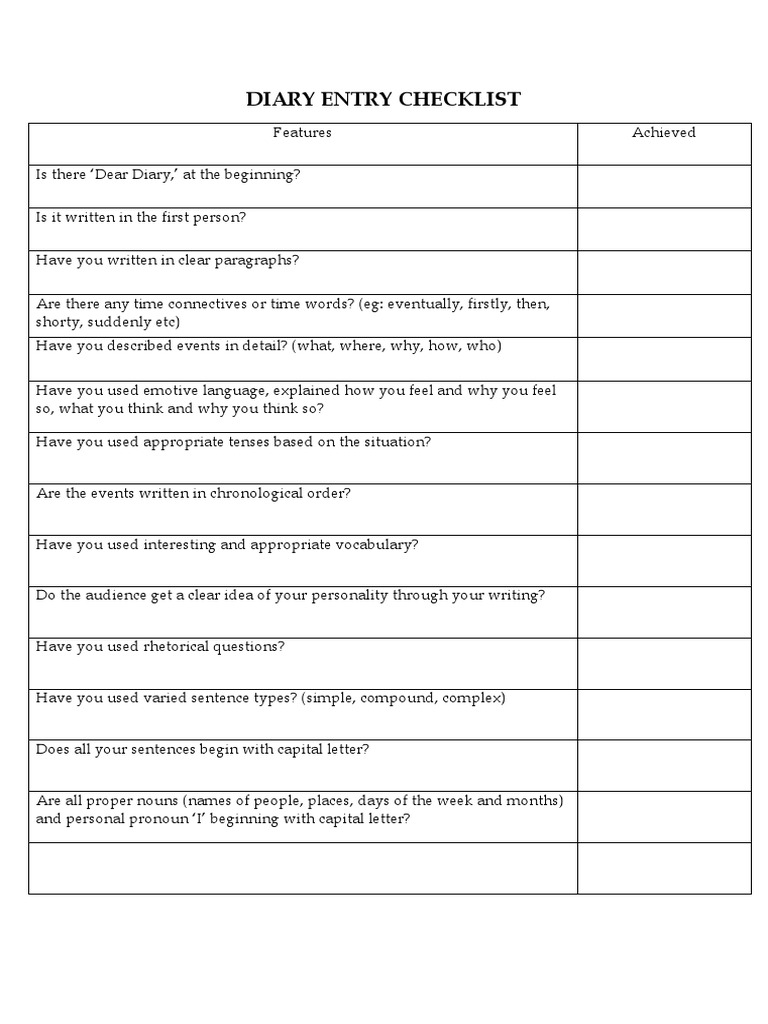 Diary Entry Checklist | PDF