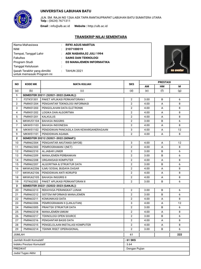 SIAKAD ULB - Universitas Labuhan Batu | PDF