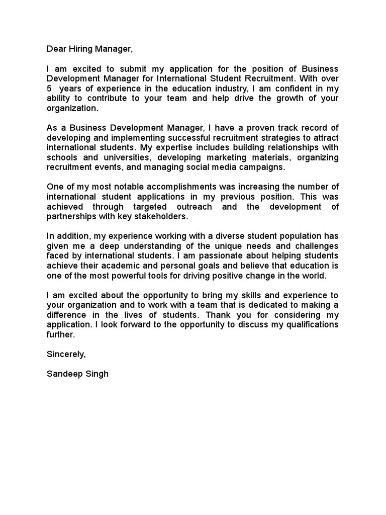 Cover Letter BDM | PDF