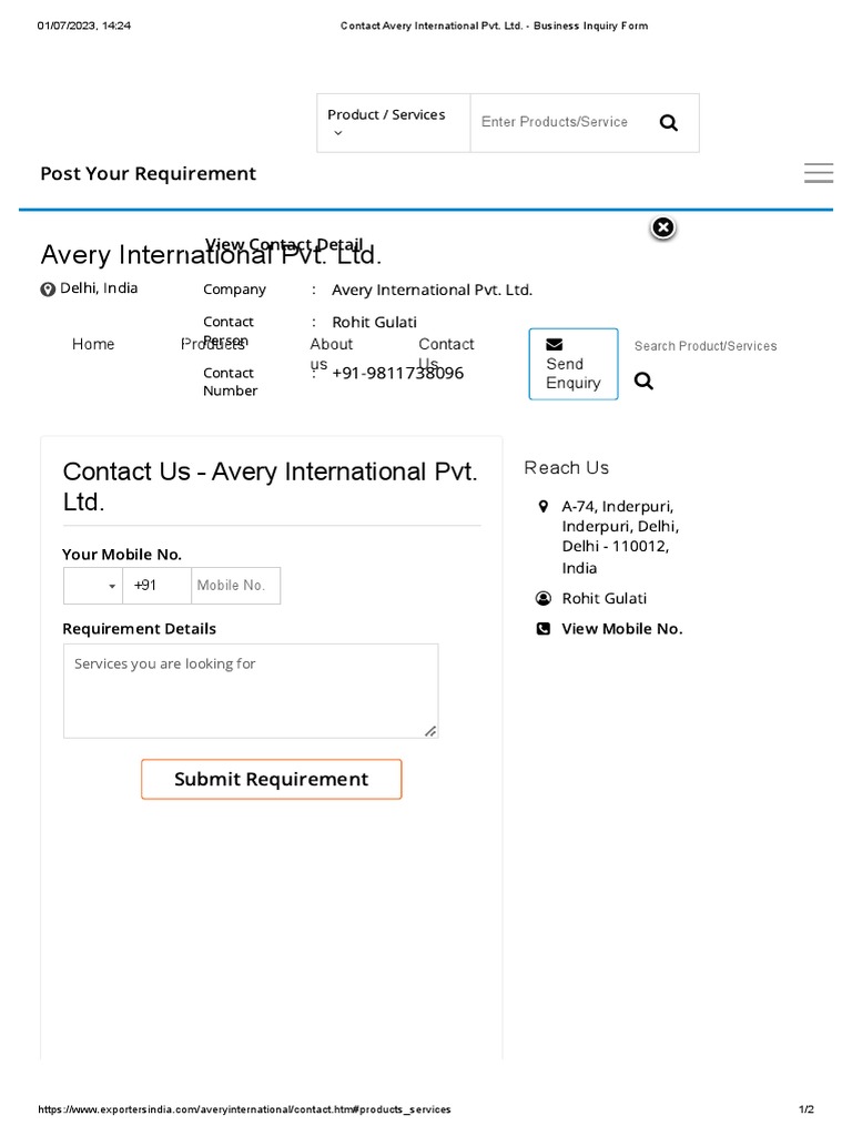 Avery Intl. Business Inquiry Form | PDF