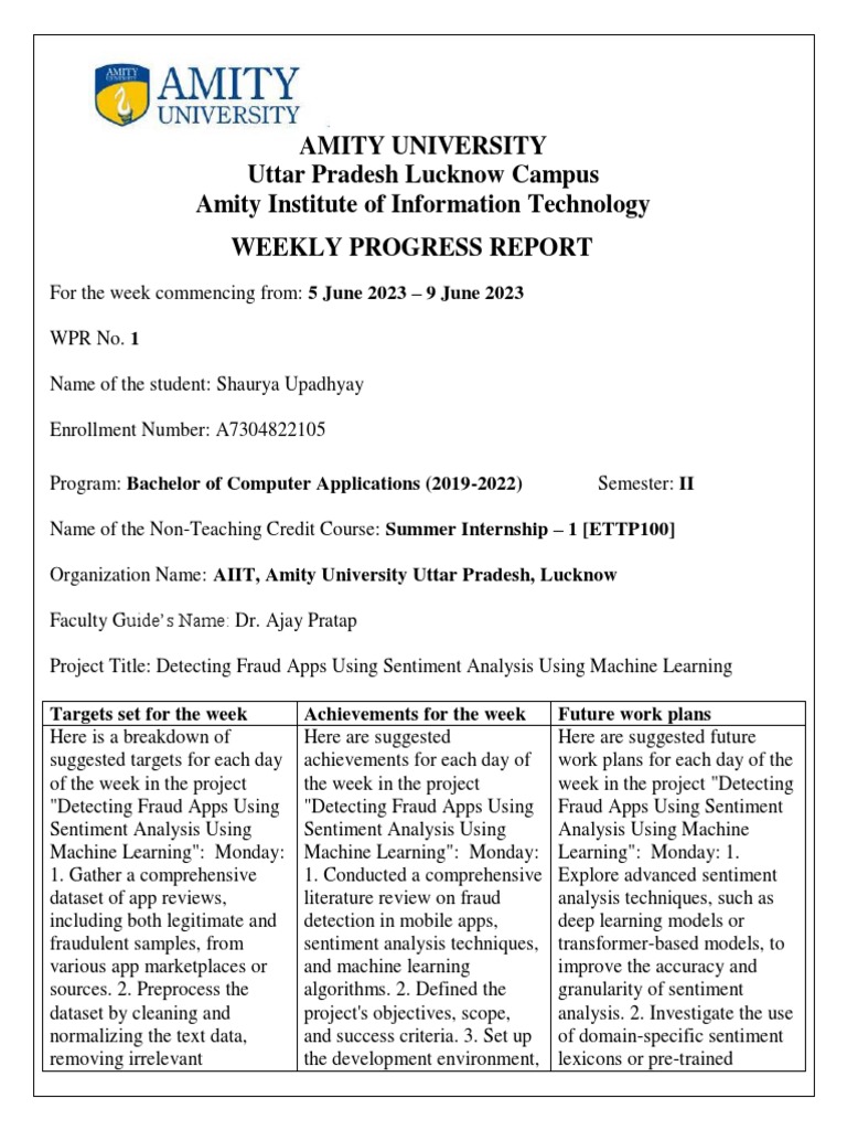 1-WPR Format (To Be Submitted Every Week) | PDF | Machine Learning | Artificial Neural Network