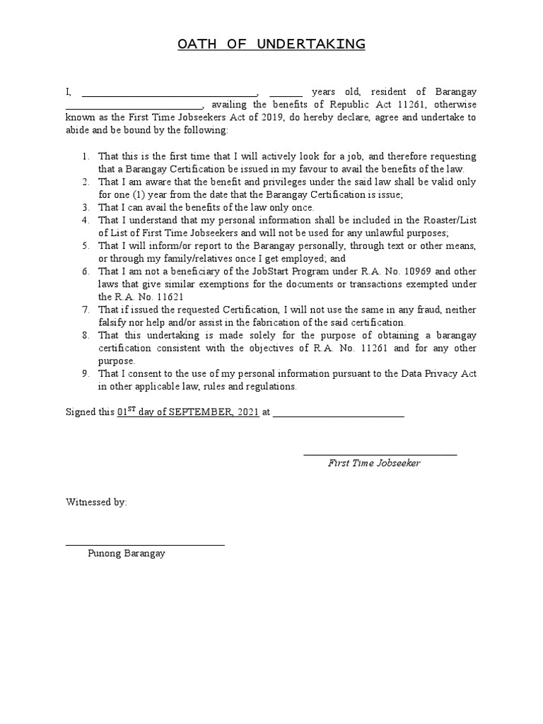 Oath of Undertaking | PDF