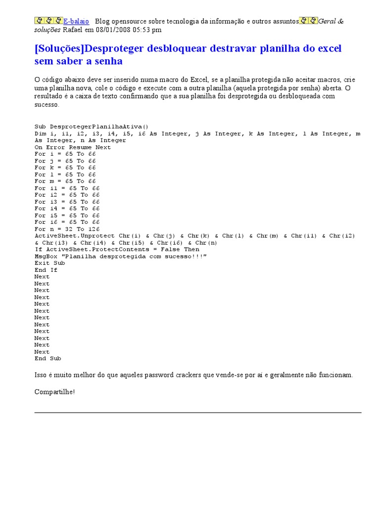 Desproteger Planilha Do Excel | PDF | Computadores