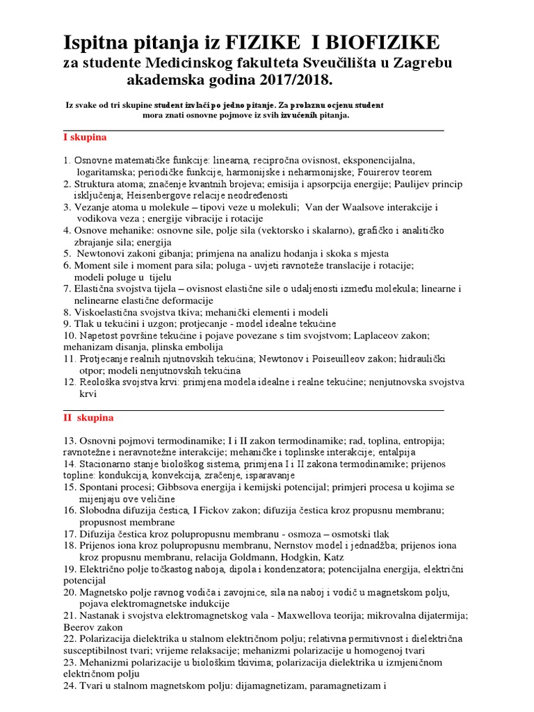 ISPITNA PITANJA Iz FIZ201718a | PDF