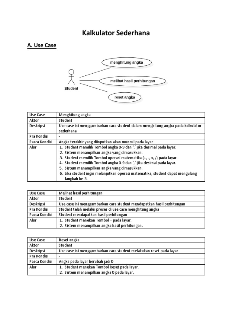 Use Case Kalkulator Sederhana | PDF