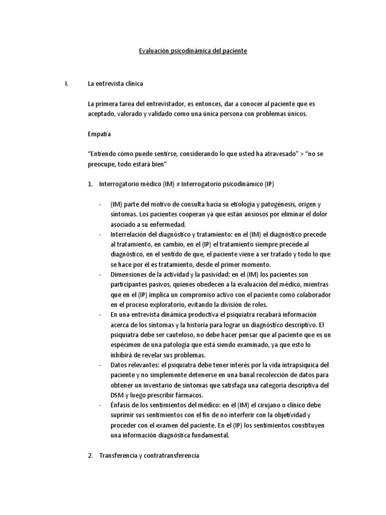 Evaluación Psicodinámica Del Paciente | PDF | Diagnostico medico ... Evaluación Psicodinámica Del Paciente | PDF | Diagnostico medico ...