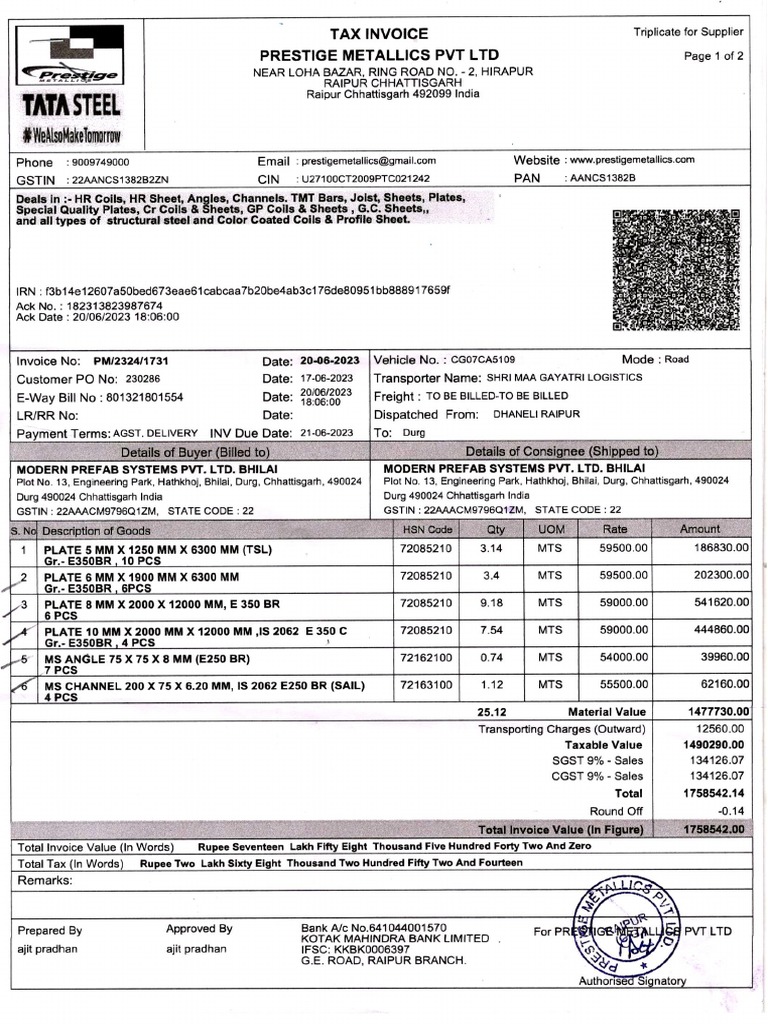 T. C Invoice 1731 Modern | PDF