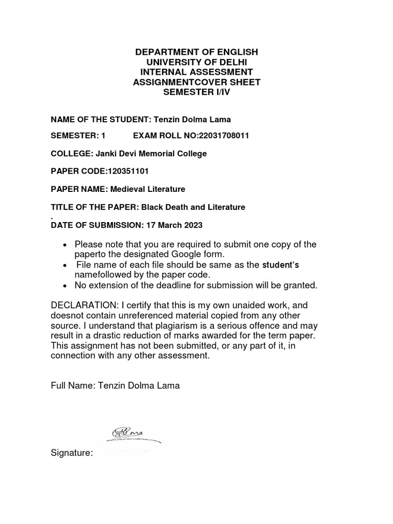 Tenzin Dolma Lama 120351101 | PDF | Black Death