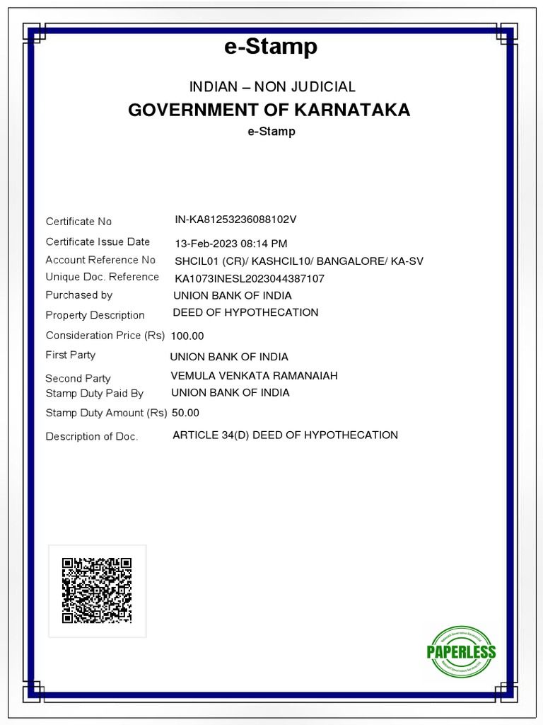 E-Stamp: Government of Karnataka | PDF | Credit Card | Interest