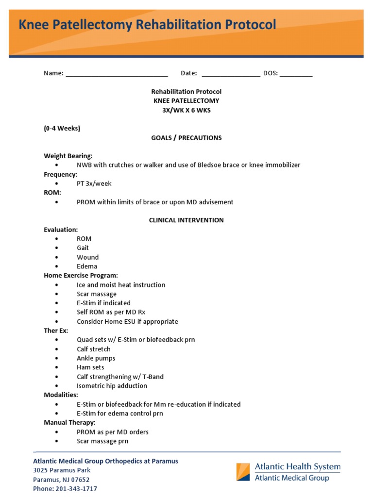 Knee Patellectomy Rehab Protocol Guide | PDF | Technology & Engineering