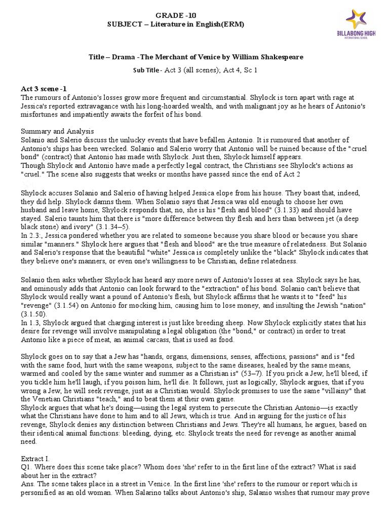 ERM English Literature 2022 23 | PDF | The Merchant Of Venice | Shylock