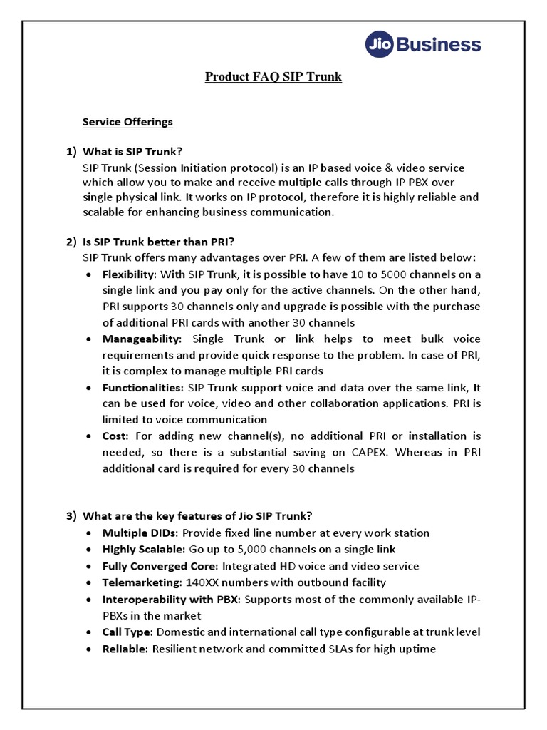 Sip Trunk Faqs Pdf Session Initiation Protocol Digital Technology