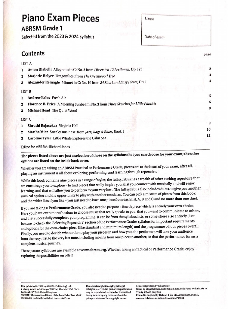 Abrsm Grade 1 2023-2024 | PDF