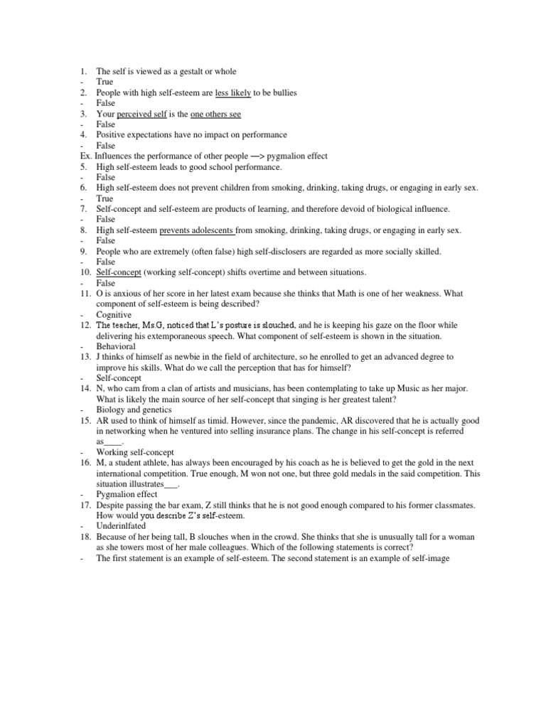 Perdev Questions | PDF | Self Concept | Self Esteem
