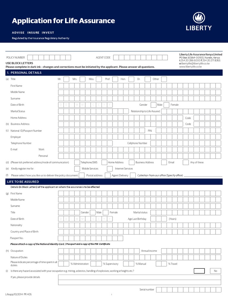 Life Assurance Application Form Kenya | PDF | Life Insurance | Insurance