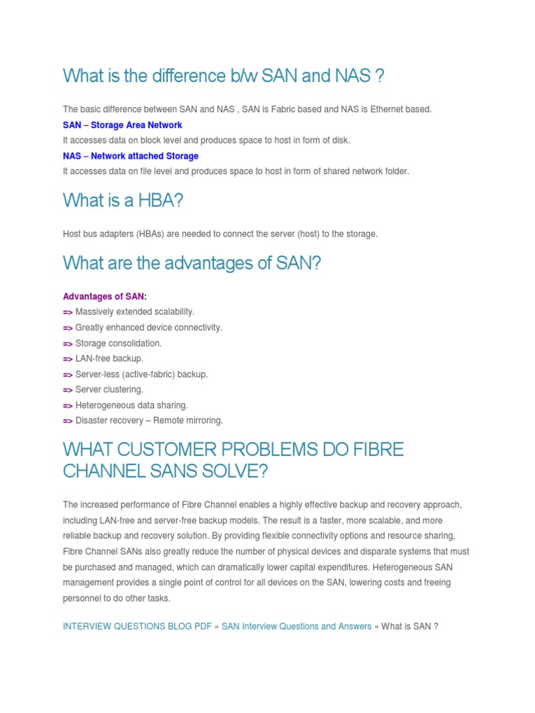 SAN vs NAS: Key Differences Explained | PDF | Backup | Data
