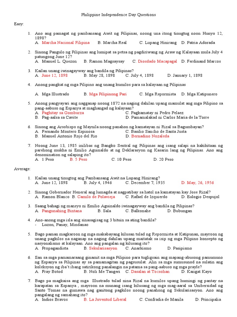 Philippine-Independence-Day-Questions Ddadadad | PDF